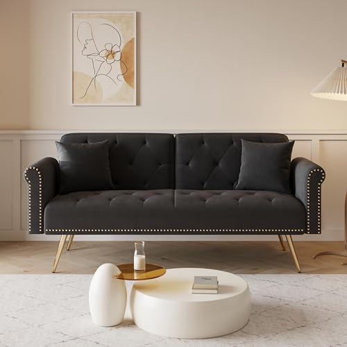 Verfur Button Tufted Upholstered Convertible Folding Sleeper Sofa Bed Futon Loveseat Couch Recliner Daybed with Adjustable and Nailhead Trim for Living Room, Bedroom