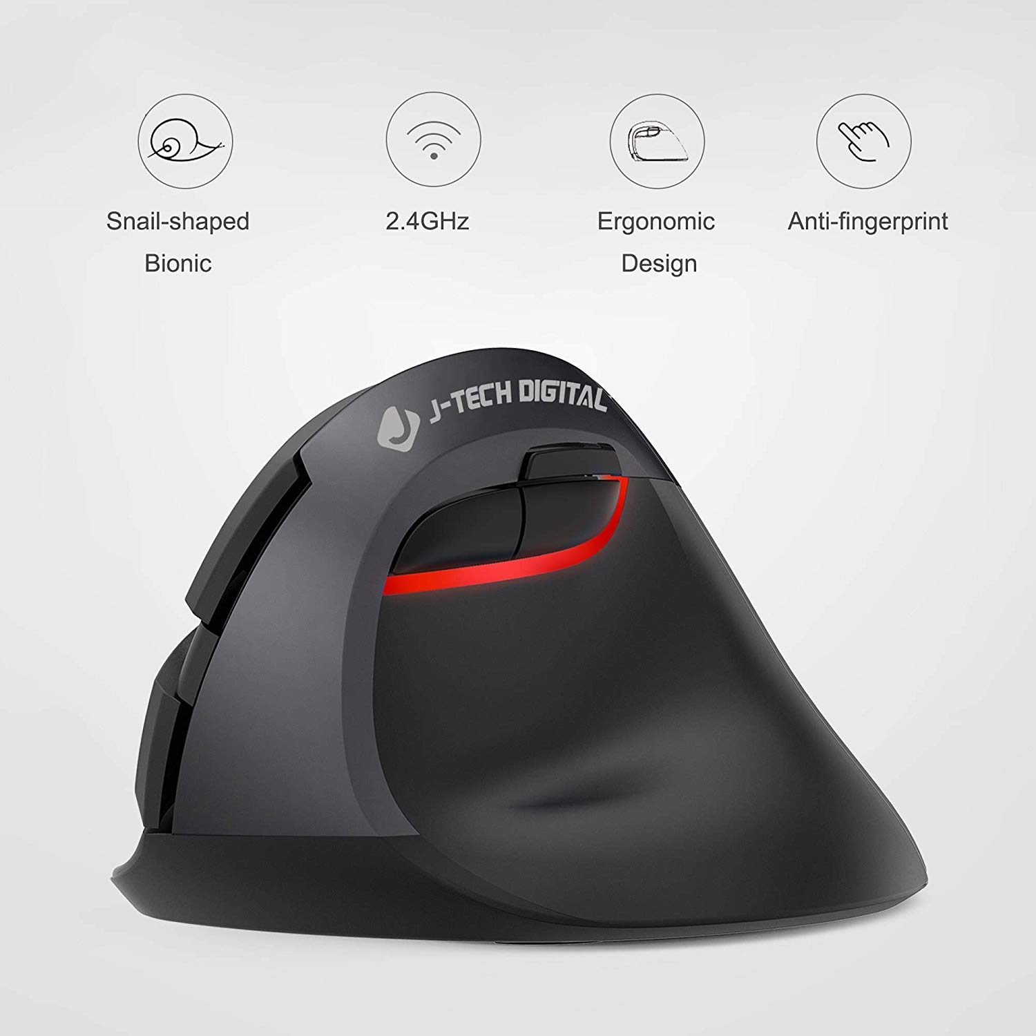 J-Tech Digital Wireless Ergonomic Vertical Mouse for Small Hands with USB Nano Transceiver, AA Battery, 3 DPI, Compatible with Mac and PC, Black [V628M-2.4G]