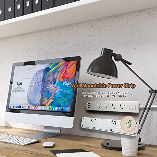 Power Strip with USB ZLMHONE Power Strip with 4 Outlet 3 USB Ports 5 Feet Extension Cord Multi Outlets Flat Plug Power Bar Desktop Charging Station for iPhone/iPad/PC/Home/Office/Dorm/Travel