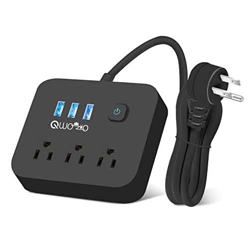 QWOZUEO Power Strip with USB, Outlet Extender with Night Light, 3 Outlet 3 USB Ports Desktop Charging Station, 4 ft Smart Power Strip, Small and Portable Travel Extension Cord for Home Office Hotel