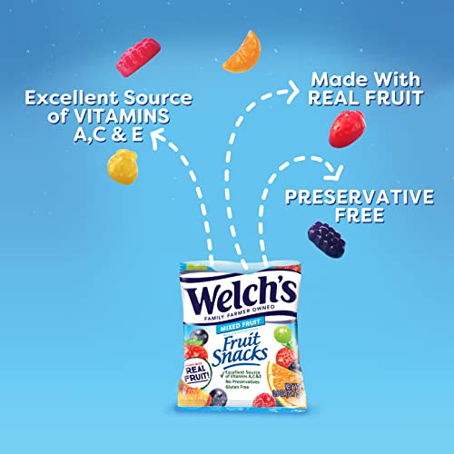 Welch's Fruit Snacks, Mixed Fruit, Perfect Halloween Candy Bulk Pack, Gluten Free, Individual Single Serve Bags, 0.8 oz (Pack of 40)