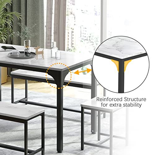 WiberWi Dining Table Set for 6, 47.3” Kitchen Dining Table, 5 Piece Kitchen Table and Chairs for 6, Heavy Duty Dining Room Table with Metal Frame & Faux Marble Tabletop for Kitchen Small Spaces
