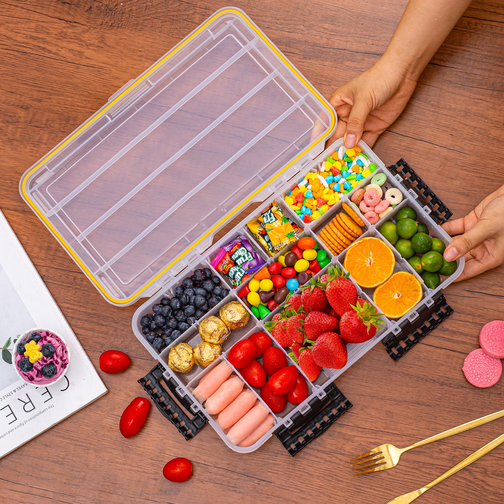 XUZC Snackle Box- Waterproof Tackle Box Container Keeps Snacks Fresh and Dry Charcuterie Safe - Fill With Cured Meats, Cheese, Nuts -Perfect For The Boat, Beach, Picnics, Parties, Picnics, Camping