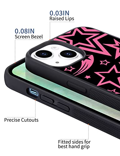 Wihytec Pink Star Phone Case for iPhone 13 Stars Case Cover TPU Bumper Hard Back Shockproof Phone Case Girly Protective Phone Cover with Design
