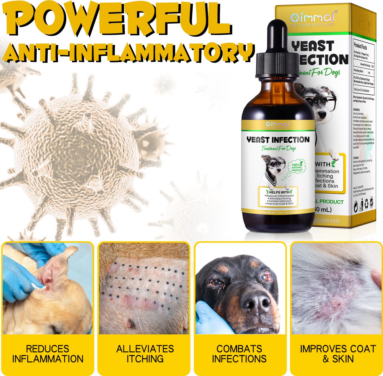 Yeast Infection Treatment for Dogs, Dog Ear Infection Treatment Supports Healthy Itch Relief, Inflammation Relief, Allergy Relief & More 2 oz