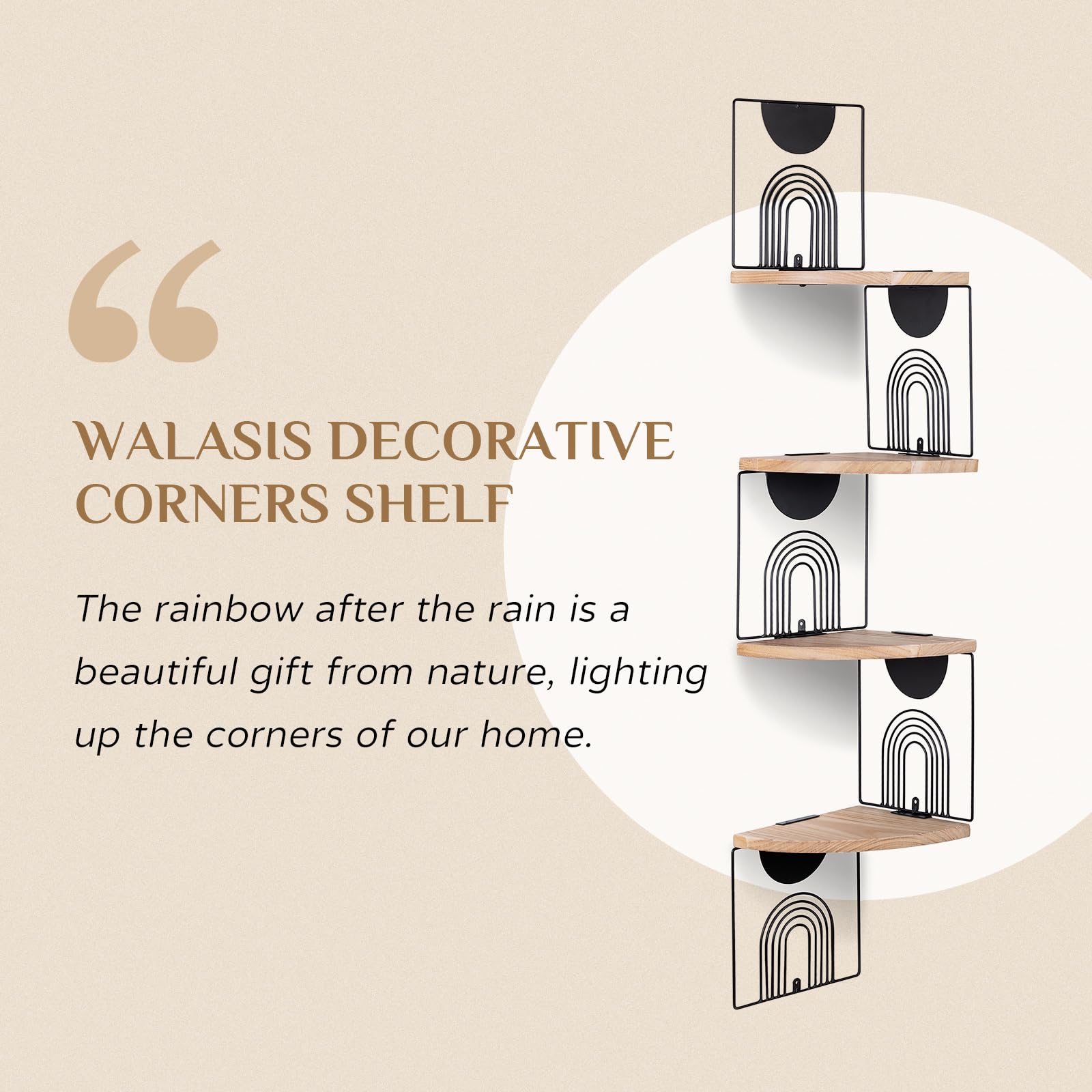 Walasis Corner Shelf Wall Mounted - 4 Tier Shelves Wall Decor for Bedroom Essentials Wood Hanging Shelves for Home Decorations