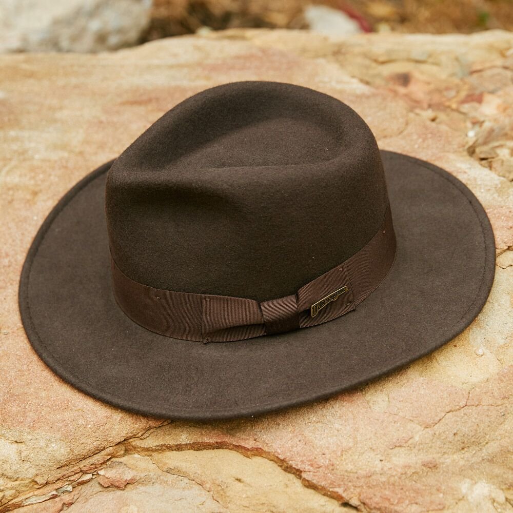 Indiana Jones Men's Water Repellent Wool Felt Fedora, Brown, Large
