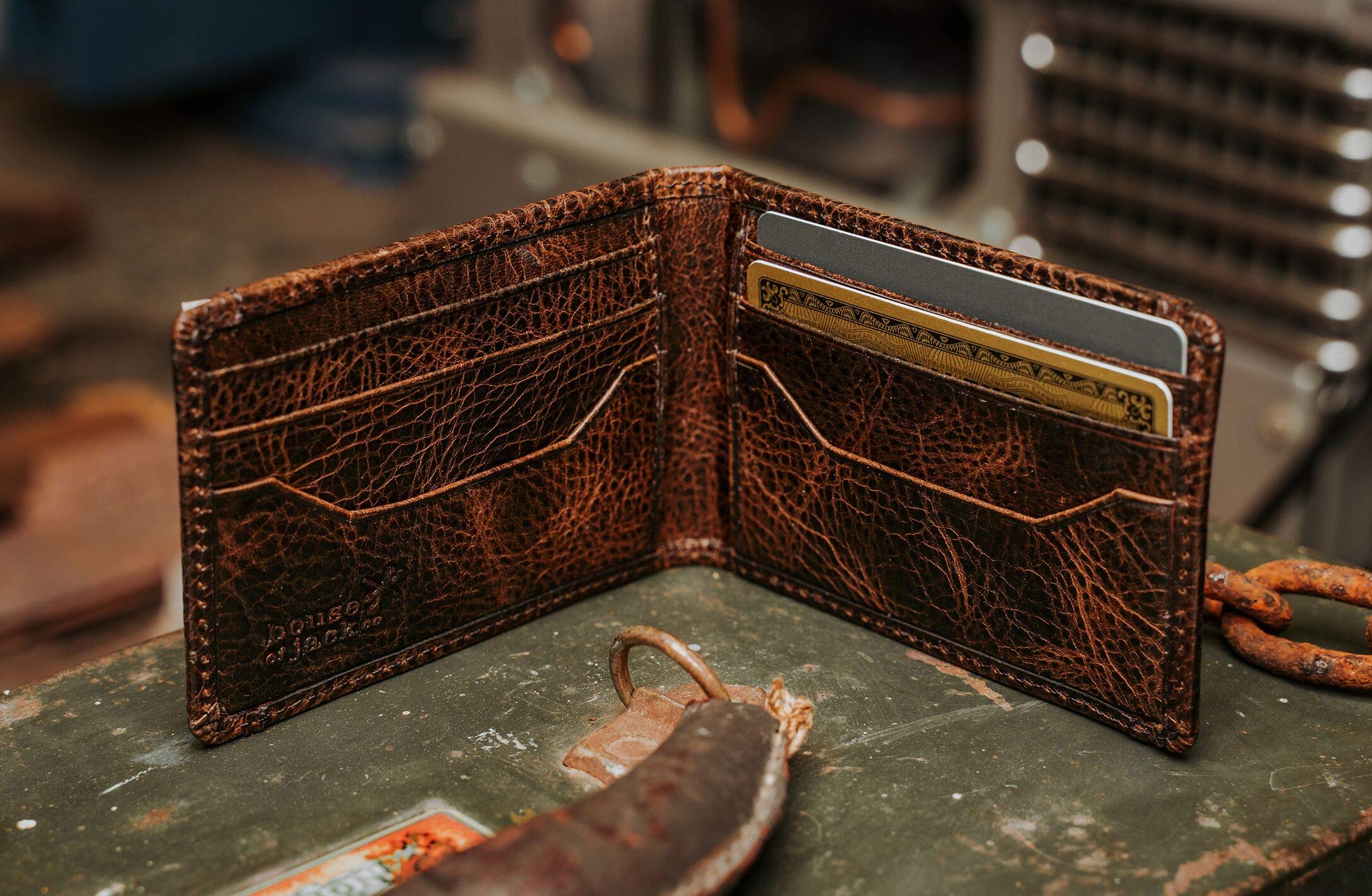 House of Jack Co. DEACON Bifold Front Pocket Wallet | Slim Money Clip Wallet For Men | Exterior ID Window | Full Grain Leather Men's Wallet