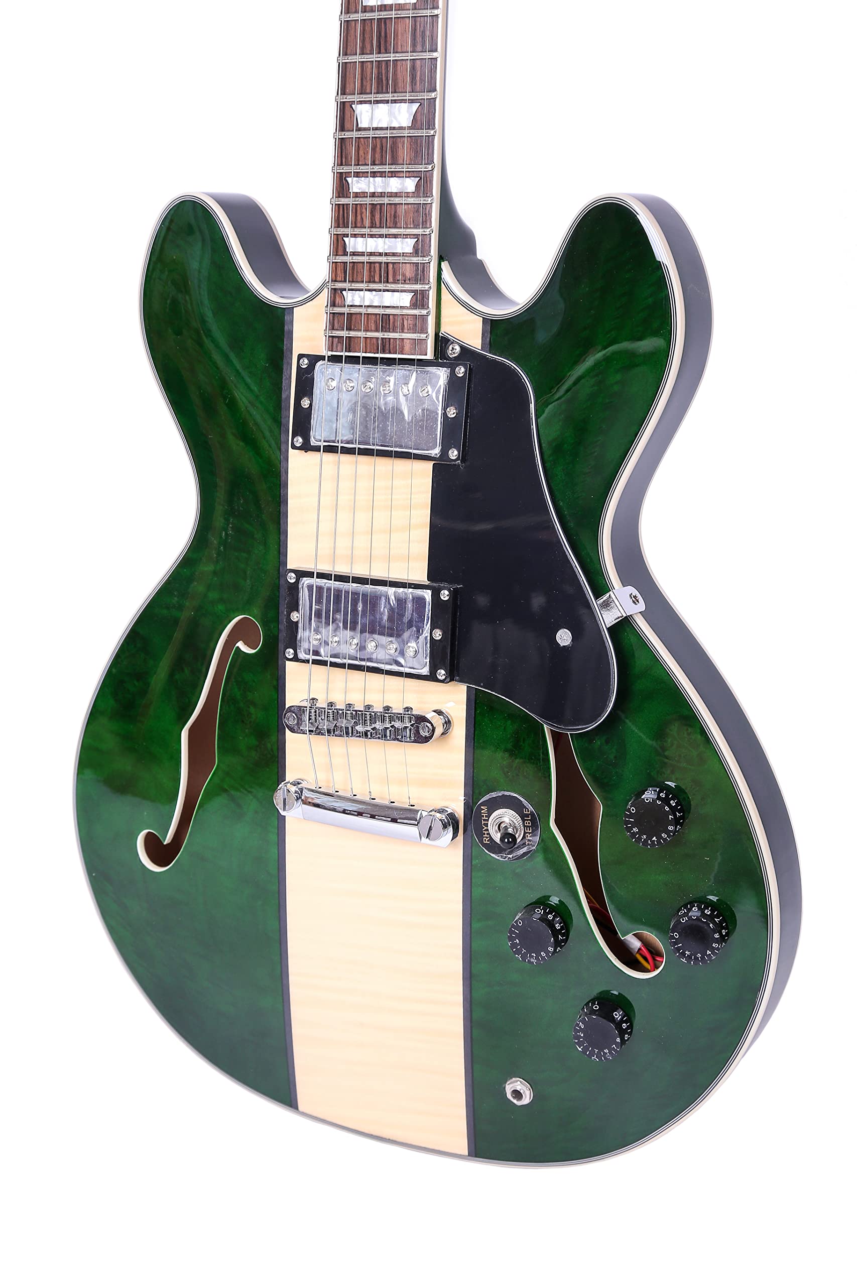 Semi-Hollow Body Electric Guitar,Maple Body and Neck,Rosewood Fingerboard,22Frets,Right-Handed,Flame Stripes with Tree Burl Pattern,Natural