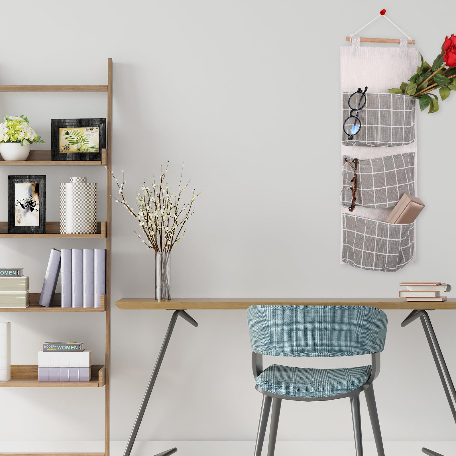 Wall Hanging Storage Bag Hanging Canvas Organizer Pouches with 3 Pockets, Waterproof Linen Farbric Canvas Hanging Storage Baske Over The Door Closet Organizer for Kitchen, Bedroom, Bathroom, Office