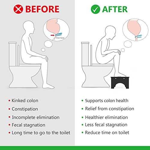 PheeHong Toilet Stool Poop Squat Stool for Adults and Kids Bamboo 7" Foot Potty Step Stool for Bathroom Squatting Position can Relieve Intestinal Pressure and Help Defecation (Black)