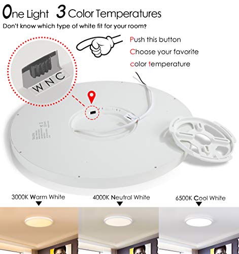 TALOYA Flush Mount 12 Inch Ceiling Light (Milk White Shell), 20W Surface Mount LED Light Fixture for Bedroom Kitchen,3 Color Temperatures in One(3000k/4000k/6500k),0.94 Inch Thickness Round