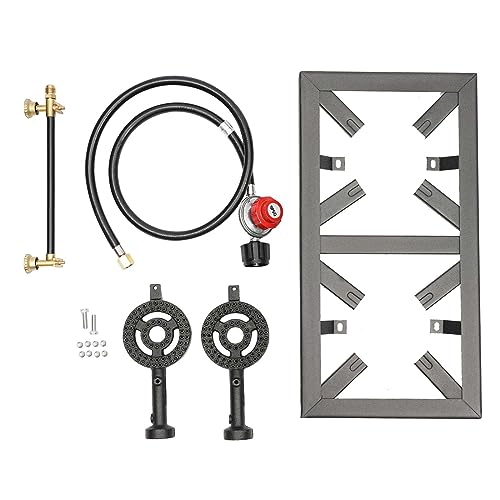 WenDissy Portable Double Burner Outdoor Gas Stove Propane Cooker with Adjustable 0-20 PSI Regulator Hose for Outdoor Cooking Picnics Camping BBQ Hiking
