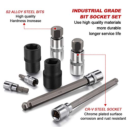 RIMKOLO 107-Piece Allen and Torx Bit Socket Set, 1/4", 3/8" and 1/2" Drive Hex/Ball End Hex/Torx/Extra Long Torx/Tamper Proof Torx SAE & Metric Bit Set
