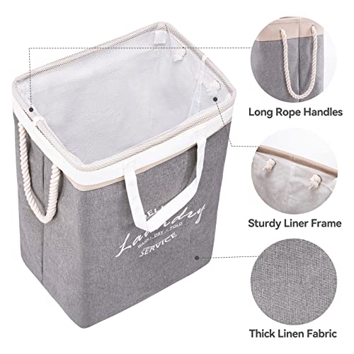 TECHMILLY 72L Large Laundry Hamper with Removable Bag, Collapsible Laundry Basket with Rope Handles, Dirty Clothes Hamper for Bedroom, Living Room, Clothes Toys Organizer, Grey