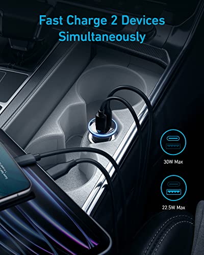 USB C Car Charger Adapter, Anker 52.5W Cigarette Lighter USB Charger, 323 Anker Car Charger with 30W PowerIQ 3.0 Fast Charging Cable for iPhone 15/15 Pro Max, 14/13/12 Series, Galaxy S23/22, Pixel