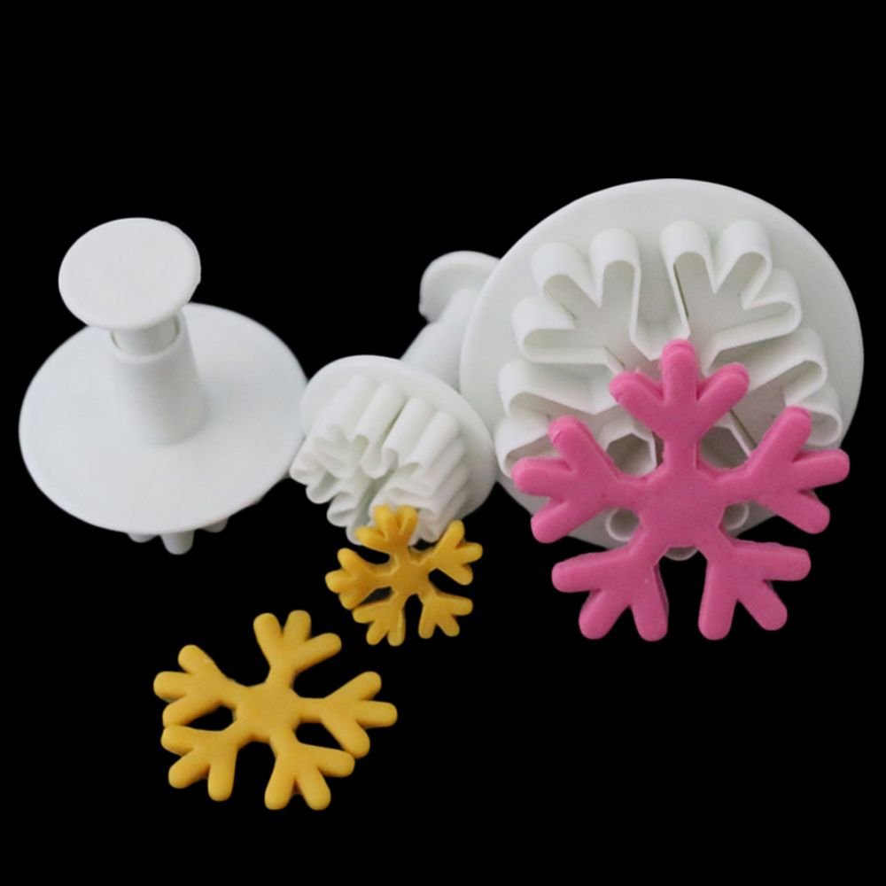 NUOMI 6 Pieces Snowflake Fondant Press Pastry Cutters Plastic Embossing Mould Cake Cookie Decorating Tool Handmade Sugarcraft Baking Supply, White, 6 Different Shapes