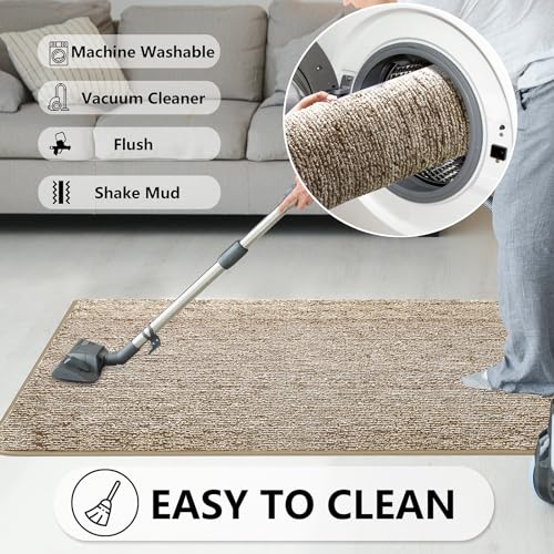 REFETONE Indoor Doormat, Front Door Mat 24"x36" Absorbent Rubber Backing Non Slip Back Door Mats, Machine Washable Low-Profile Entry Rug, Resist Dirt Inside Floor Mat Door Rugs for Entryway, Coffee