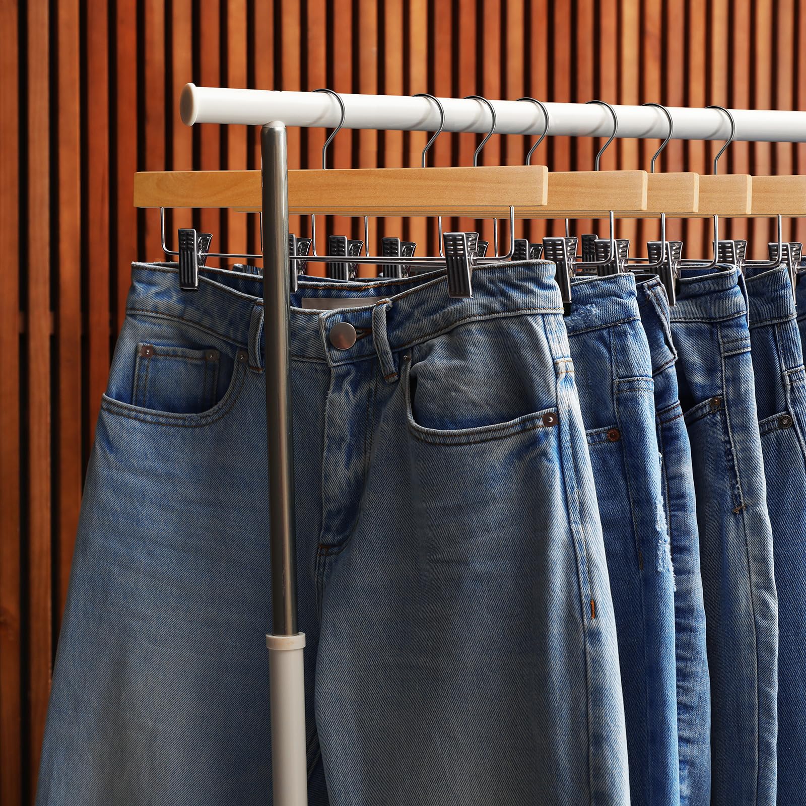 Ulimart Wooden Pants Hangers 12 Pack Pant Hangers with Clips,Skirt Hangers,Adjustable Heavy Duty Clip Hangers,Hangers for Pants,Jeans,Slacks,Shorts ( Natural)