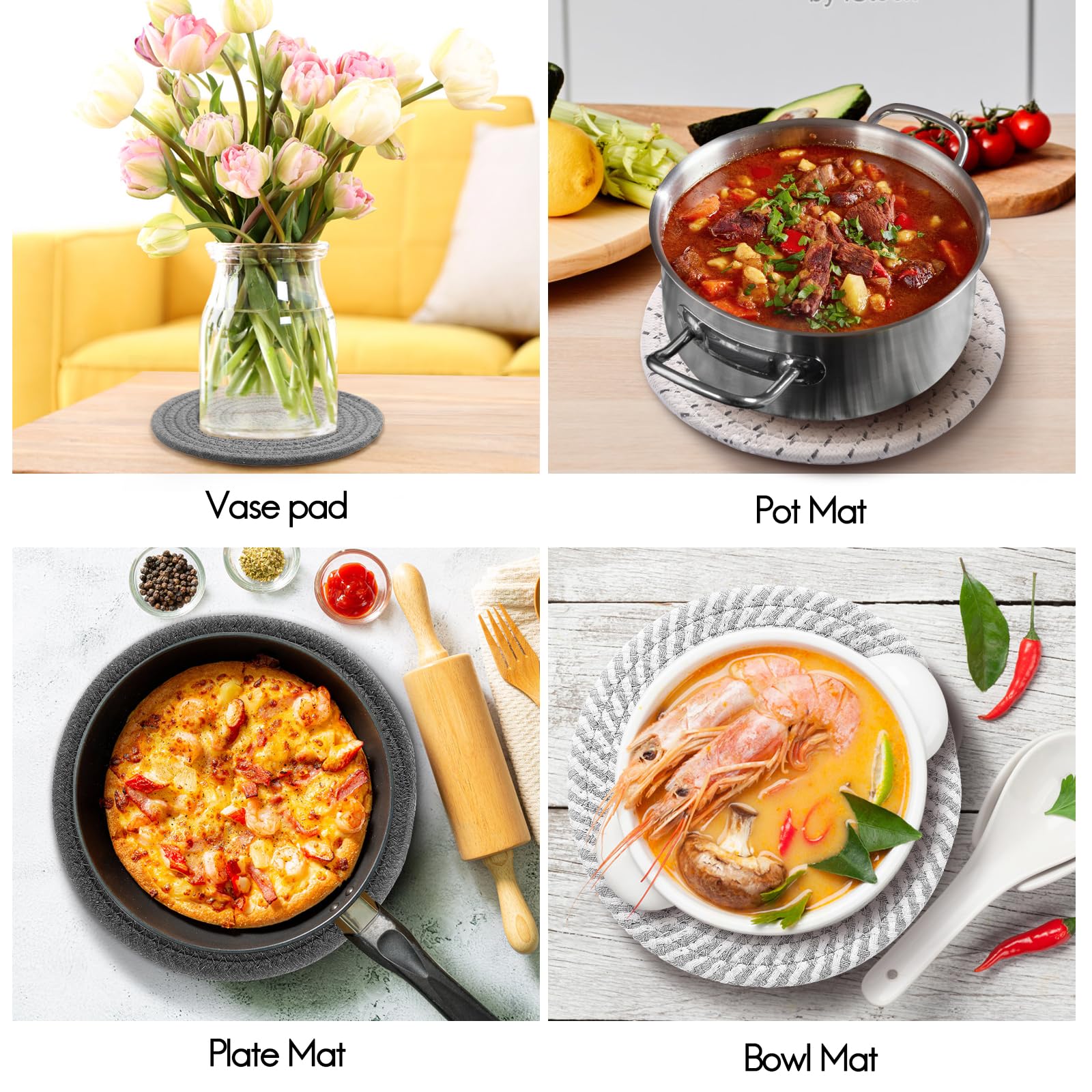 Ueixieo 7" Trivets for Hot Dishes, Hot pots and Pans, 4 Pcs Pot Holders for Kitchen,Heat Resistant Hot Holders are Used to Protect Your Furniture and Tables, Professional Home Essentials