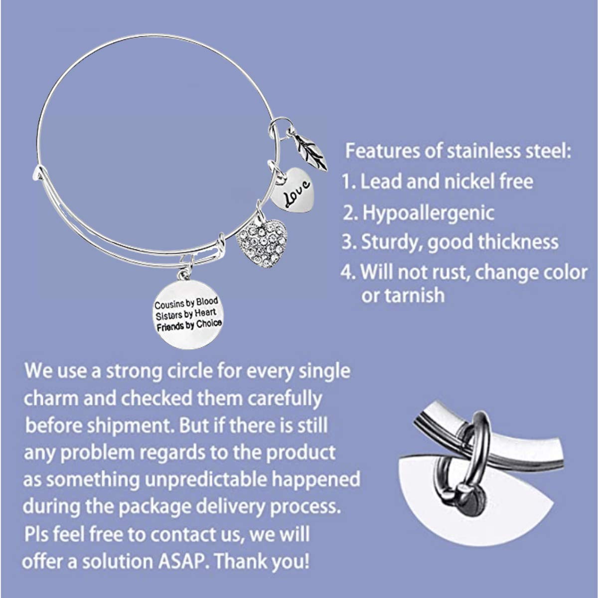Infinity Collection Cousin Gift, Cousins by Chance, Friends by Choice Charm Adjustable Bangle, Cousin Jewelry for Women- Gift for Cousins