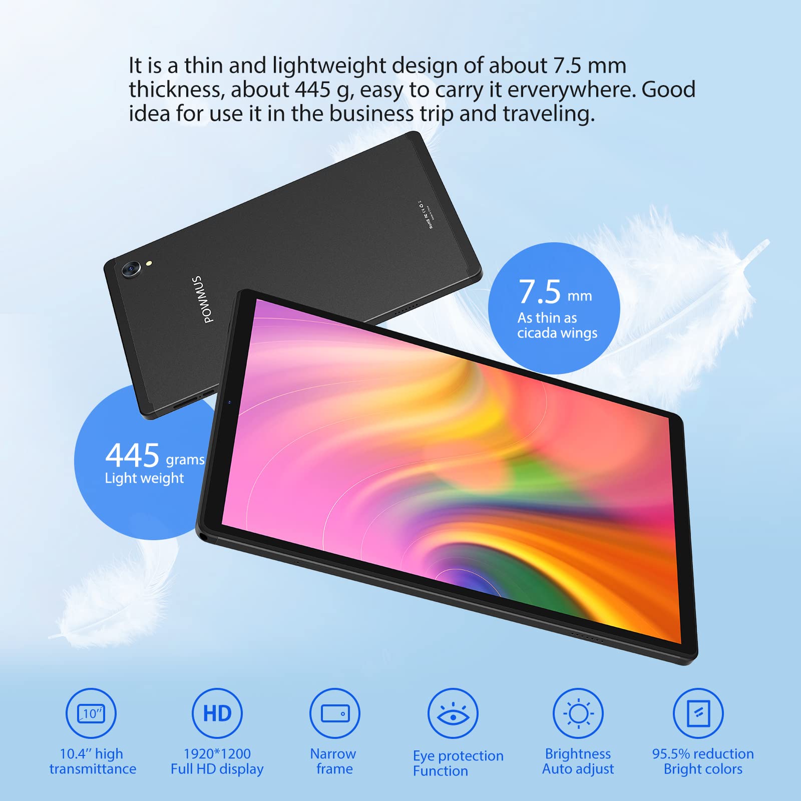 POWMUS Android 12 Tablet 10.4 inch Tablets 128GB Storage 1TB Expand 5G WiFi Octa Core 2.0GHz Processor, InCell FHD IPS, 8000mAh 13MP Camera Bluetooth 5.0 GPS Android Tableta-Black