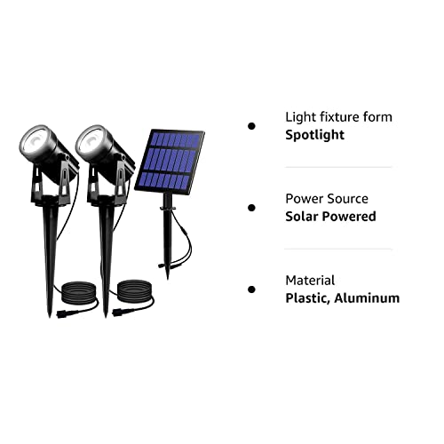 T-SUN 2W Solar Spotlights, LED Solar Powered Landscape Lights Outdoor Waterproof Solar Security Wall Lights Auto ON/Off Dual Head Light for Garden Yard Patio(Cold White)