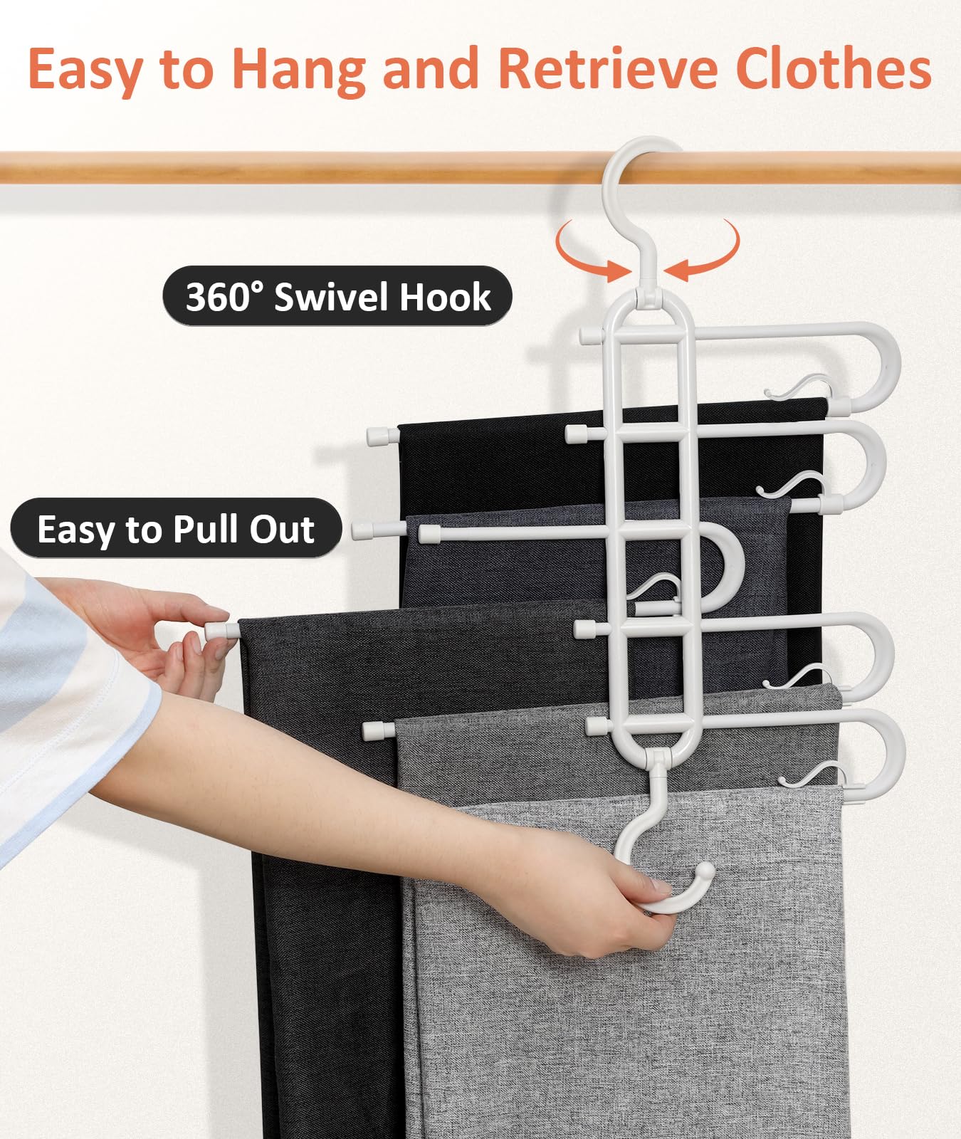Upgraded 3 Pack Pants Hangers Space Saving, Non Slip Pants Organizer for Closet, 5 Tier Jean Hangers, Multi Hangers Space Saving Closet Organizers for Trousers Scarves