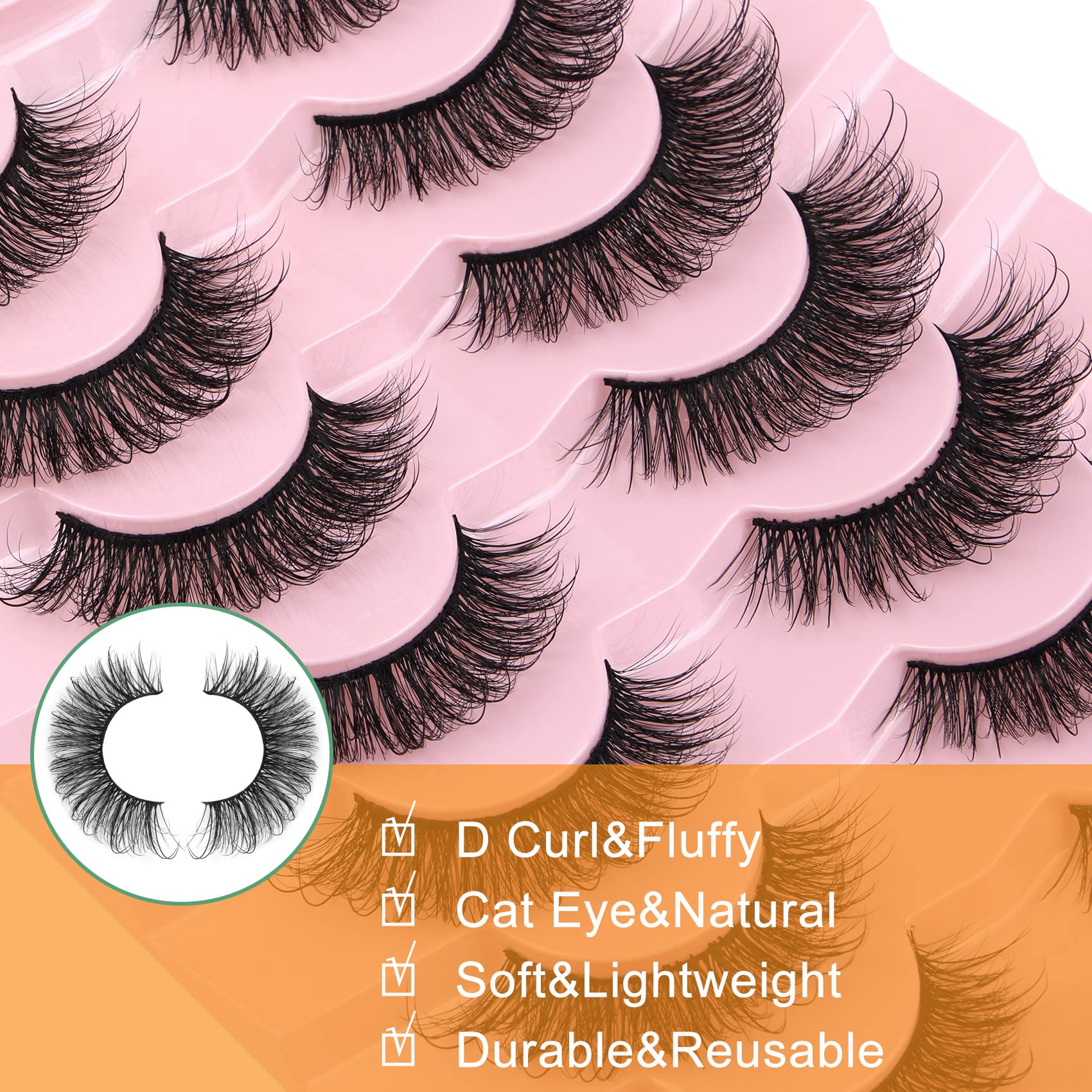Russian Strip Lashes Fairy Fluffy Natural Look Wispy zanlufly Mink Lashes Cat Eye D Curl that Look Like Eyelash Extension Reusable False Eyelashes Pack