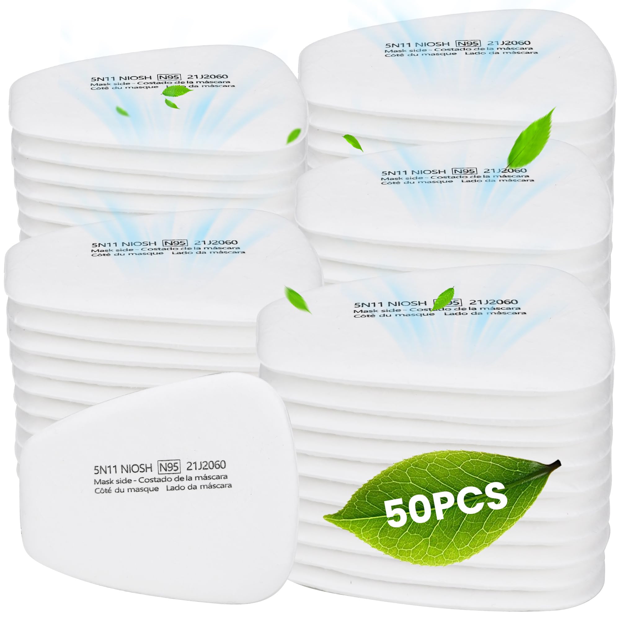 Yaludm 50PC 5N11 Respirator Filter Cotton, 6001 Filter Cartridges for Respirator Particulate Filter for Use with 6200, 6502, 6800, 7502 Series Respirator Against Particulates, Dust, Paint, Sanding