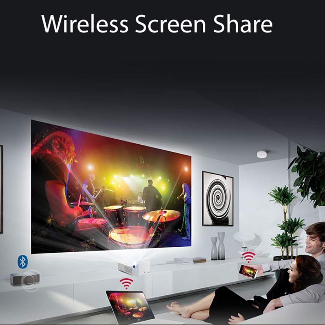 LG HF65LA Ultra Short Throw LED Home Theater CineBeam Projector with Smart TV and Bluetooth Sound Out (2019 Model), White (Renewed)
