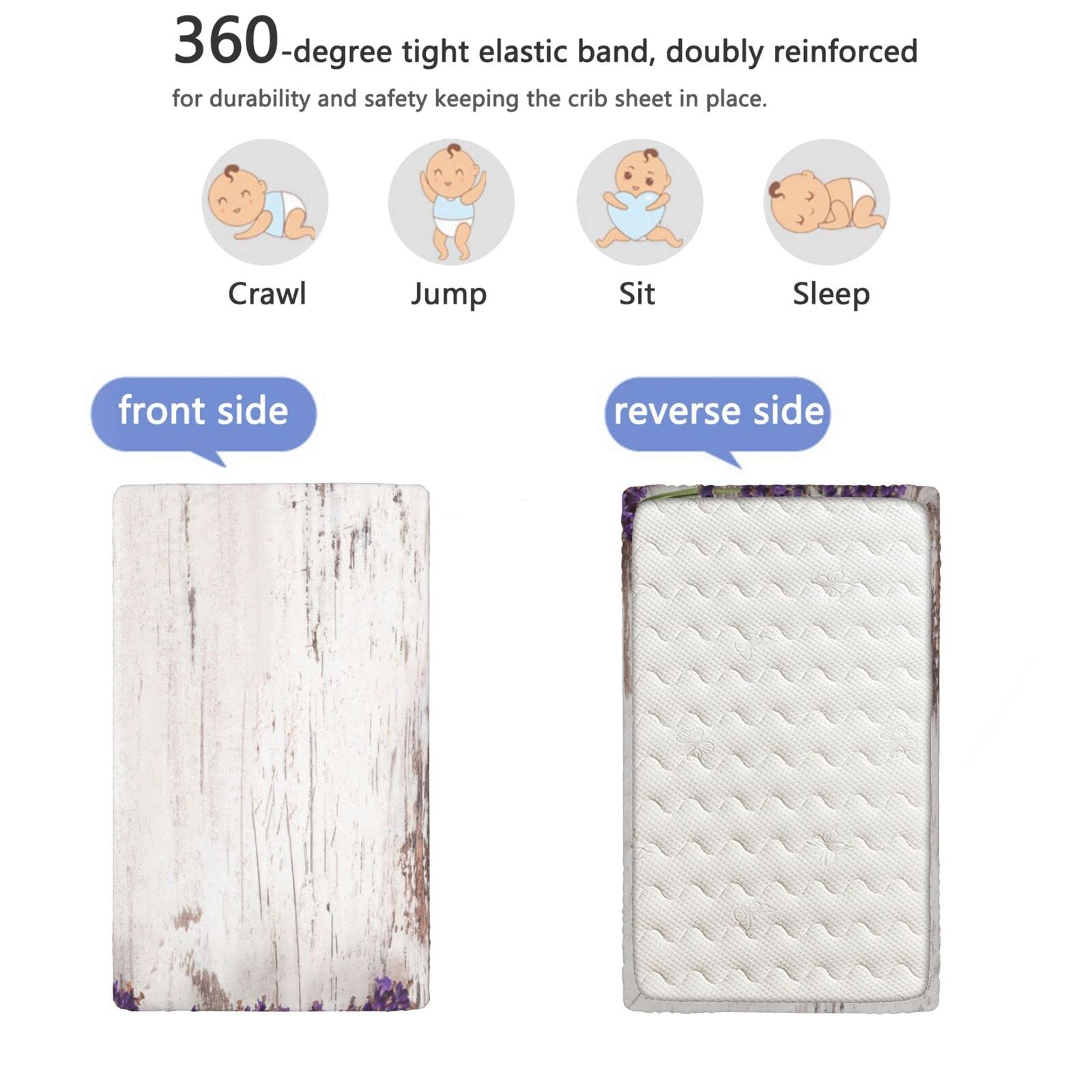 Rustic Wood Themed Fitted Crib Sheet,Standard Crib Mattress Fitted Sheet Soft and Breathable Bed Sheets-Baby Sheet for Boys Girls,28β x52β,Purple Eggshell Pale Mauve Taupe