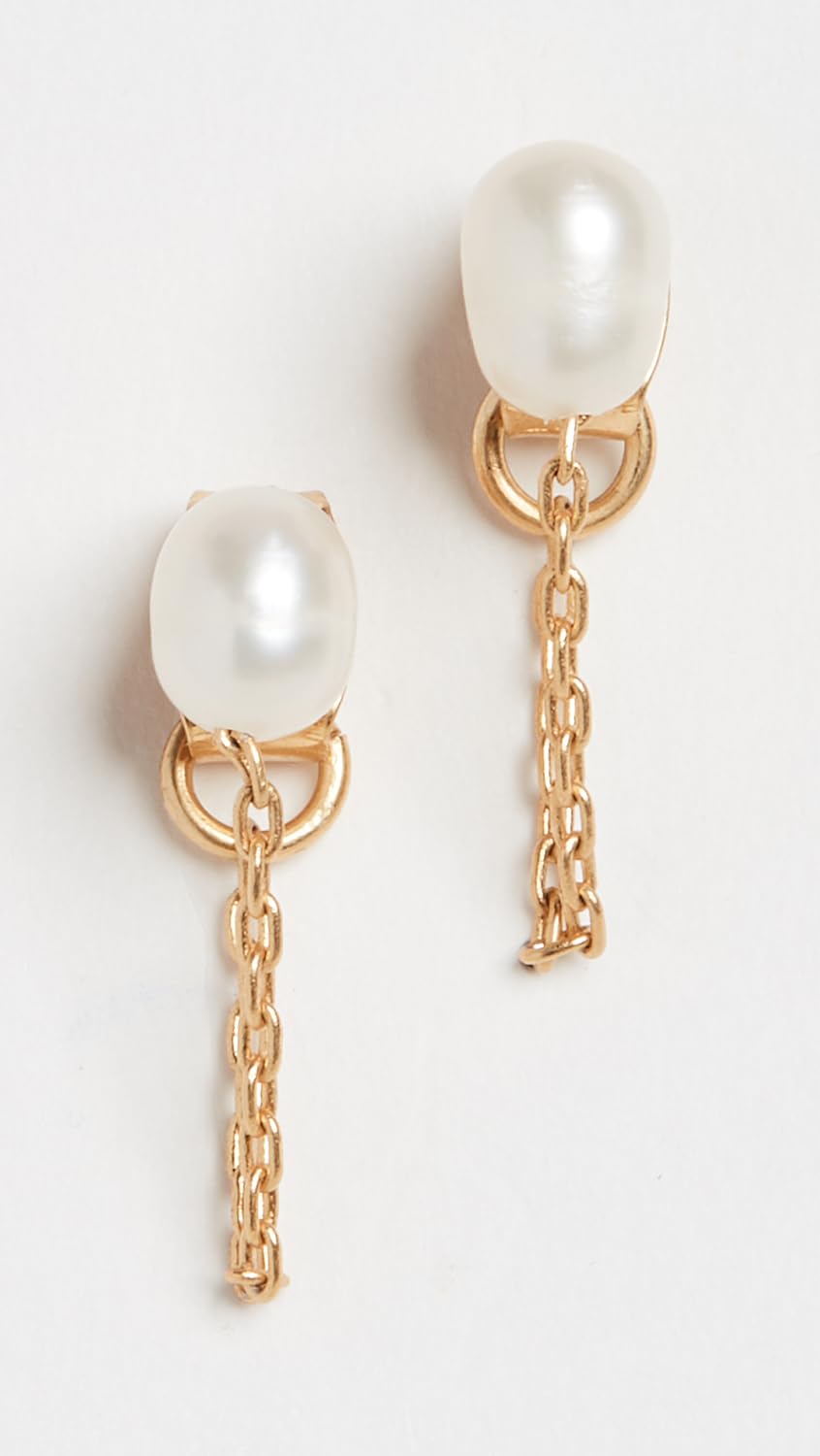 Madewell Freshwater Pearl Chain Stud Earrings Vintage Gold One Size
