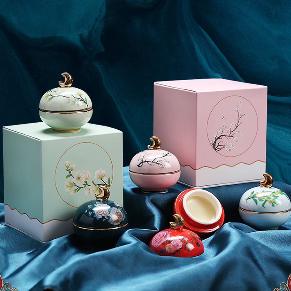 Solid Perfume, Floral Scent Fragrance All Natural Ancient Chinese Palace Craftsmanship for Women Girls Long Lasting Travel Friendly with Delicate Ceramic Jar Gift Box (Red)
