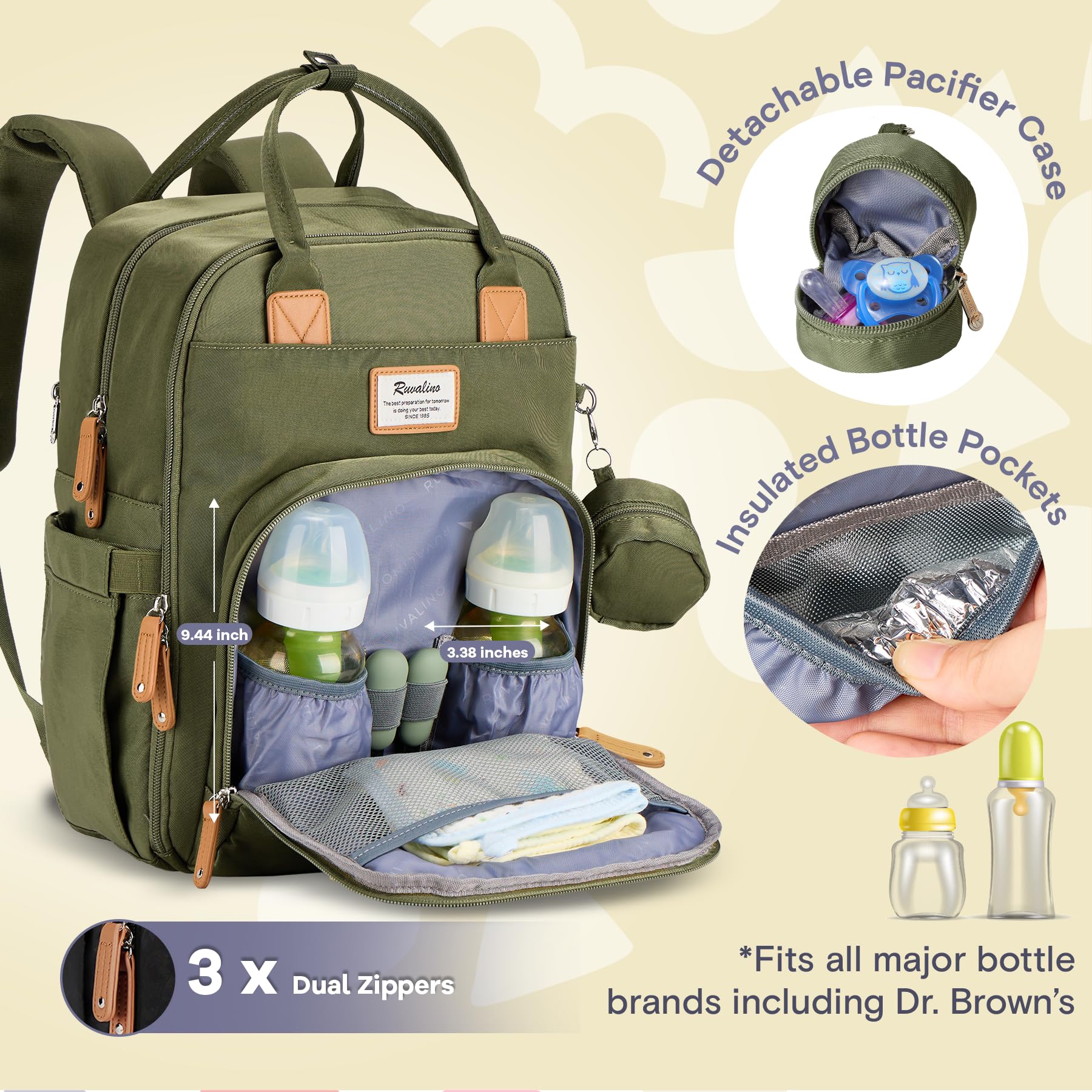 RUVALINO Diaper Bag Backpack - Multifunction Waterproof Travel Backpack, Maternity Baby Bag for Hospital with Changing Pad & Stroller Ring & Pacifier Case - Baby Essentials Registry Search - Sky Blue