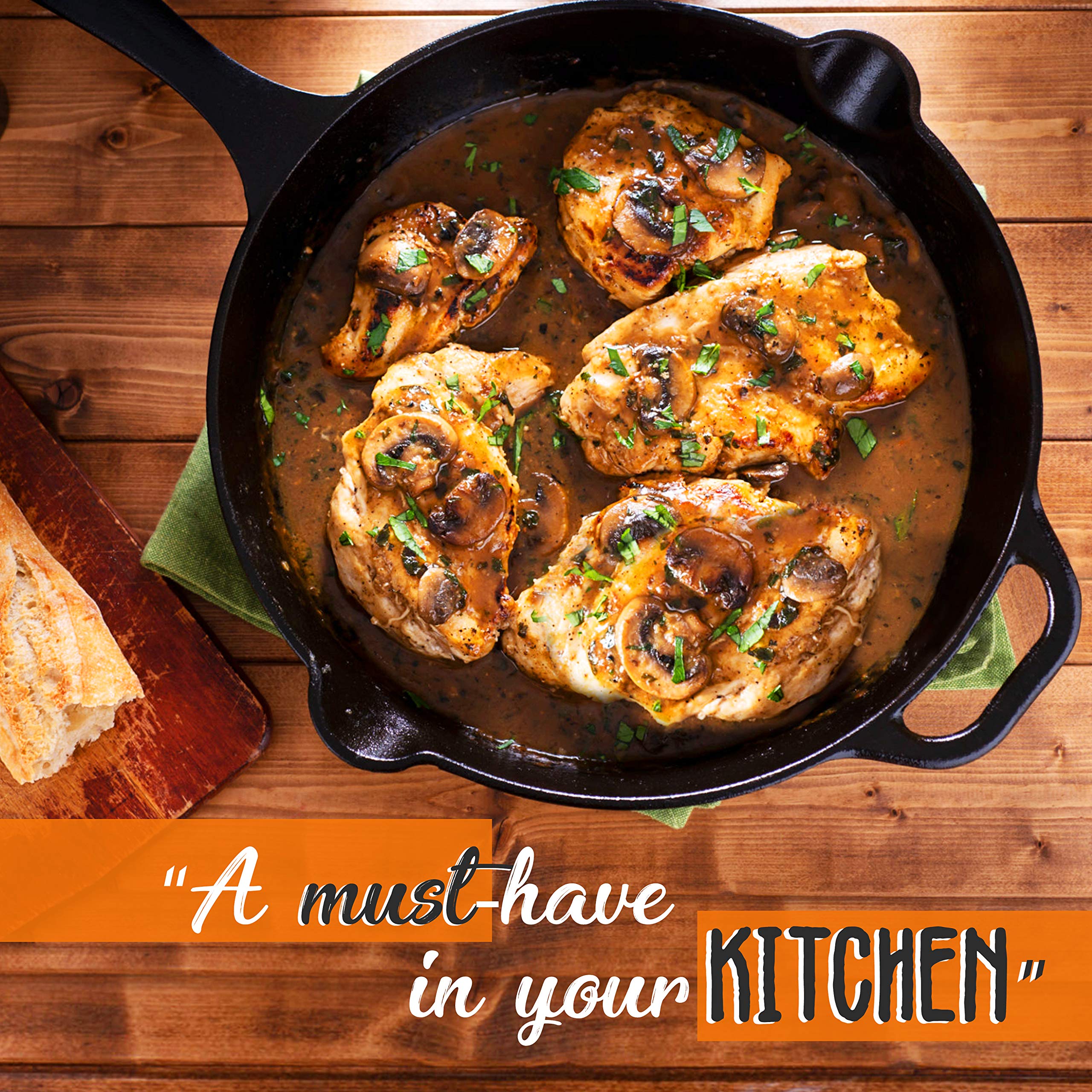 Nutrichef 3 Pieces Kitchen Frying Pre-Seasoned Cast Iron Skillet Pans Nonstick Cookware Set w/Drip Spout, Silicone Handle, For Electric Stovetop, Glass Ceramic