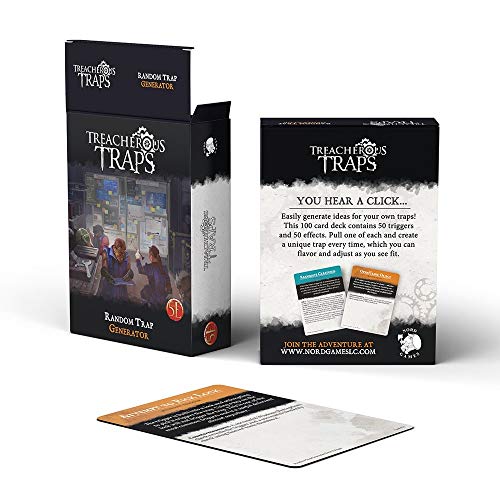 Treacherous Traps β Random Trap Generator Deck (5E) Card Deck 5th Edition Dungeons & Dragons 100 cards 2 1/2 x 1 1/2 x 3 1/2" Black