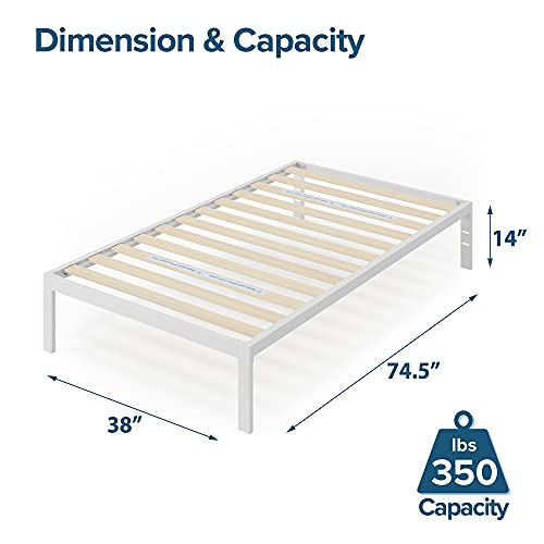 ZINUS Mia Metal Platform Bed Frame / Wood Slat Support / No Box Spring Needed / Easy Assembly, White, Twin