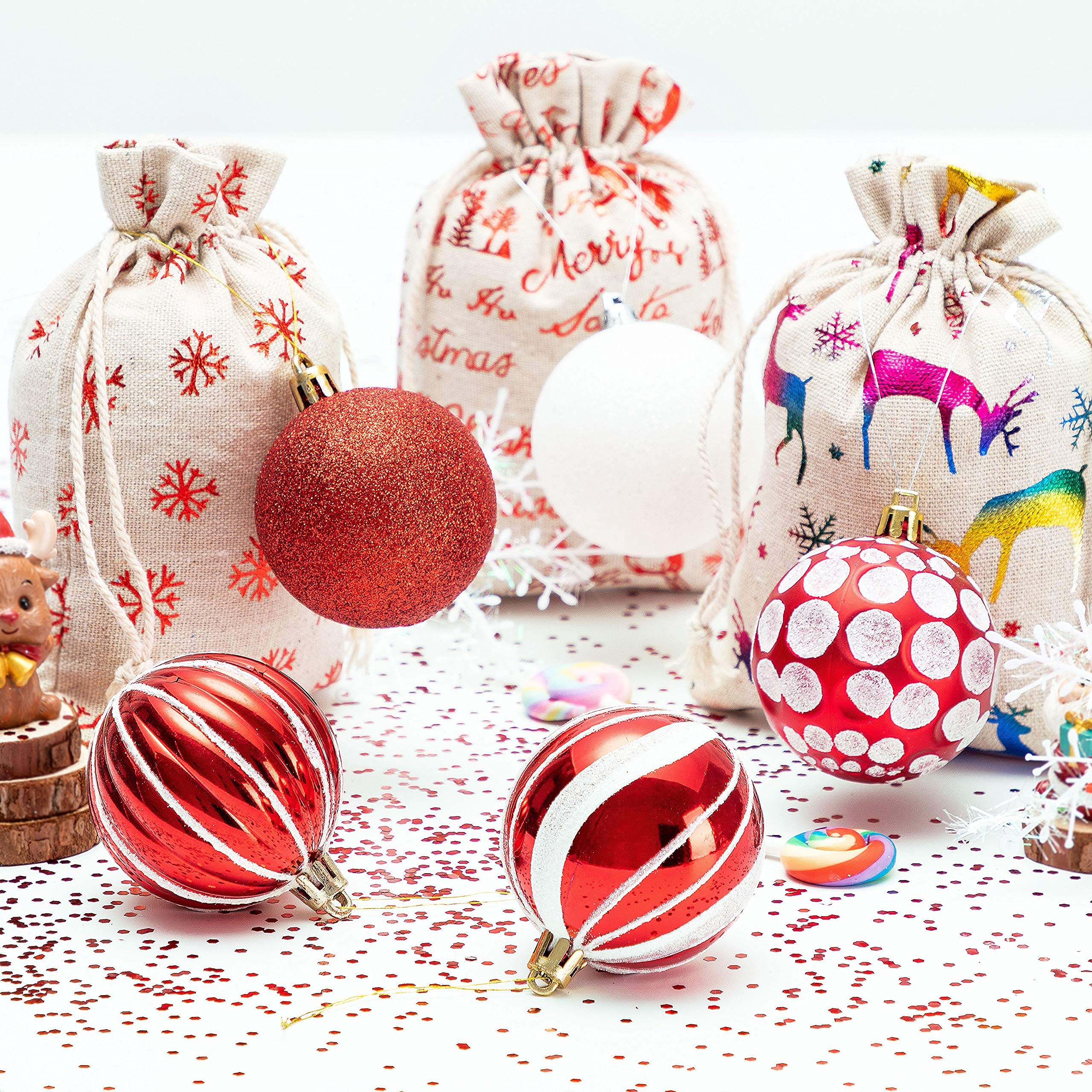 LessMo 30Pcs Red Green White Christmas Balls Ornaments for Christmas Tree, 6cm/2.37" Shatterproof Plastic Hanging Decorations Balls Baubles Set for Holiday Wedding Party Decor