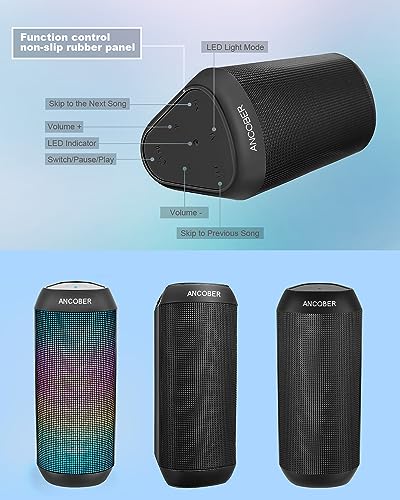 Wireless Bluetooth Speaker, Portable Speaker 15W Stereo Sound with Multi LED Light Dynamic Modes, IPX4 Waterproof Bluetooth Speakers, BT5.3, TWS Surround Pairing, Lightweight for Party Outdoor Camping