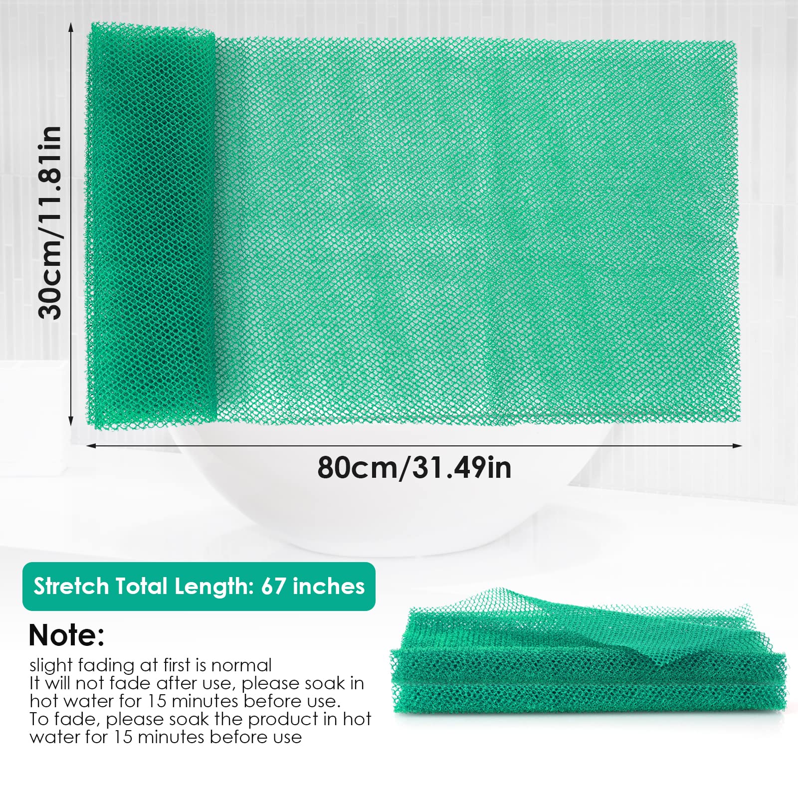 Sibba Net Bath Sponge, African Net Long Bath Net Sponge, Exfoliating Shower Body Scrubber, Elasticity Back Scrubber Skin Smoother for Daily Use (Green)