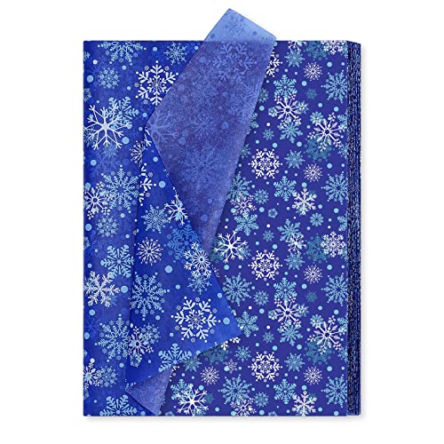 Whaline 100 Sheets Winter Tissue Paper Snowflakes Printed Gift Wrapping Paper Dark Blue White Snow Flakes Xmas Art Tissue Paper for Christmas DIY Crafts Gift Bags Winter Party Decor, 13.8 x 19.7"