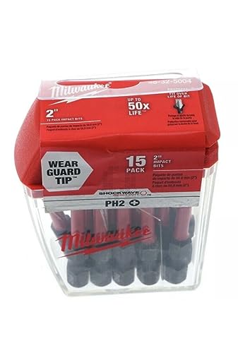 MILWAUKEE ELECTRIC TOOL 48-32-5004 Shockwave 2" Power Bit Phillips #2 15 Piece Contractor Pack