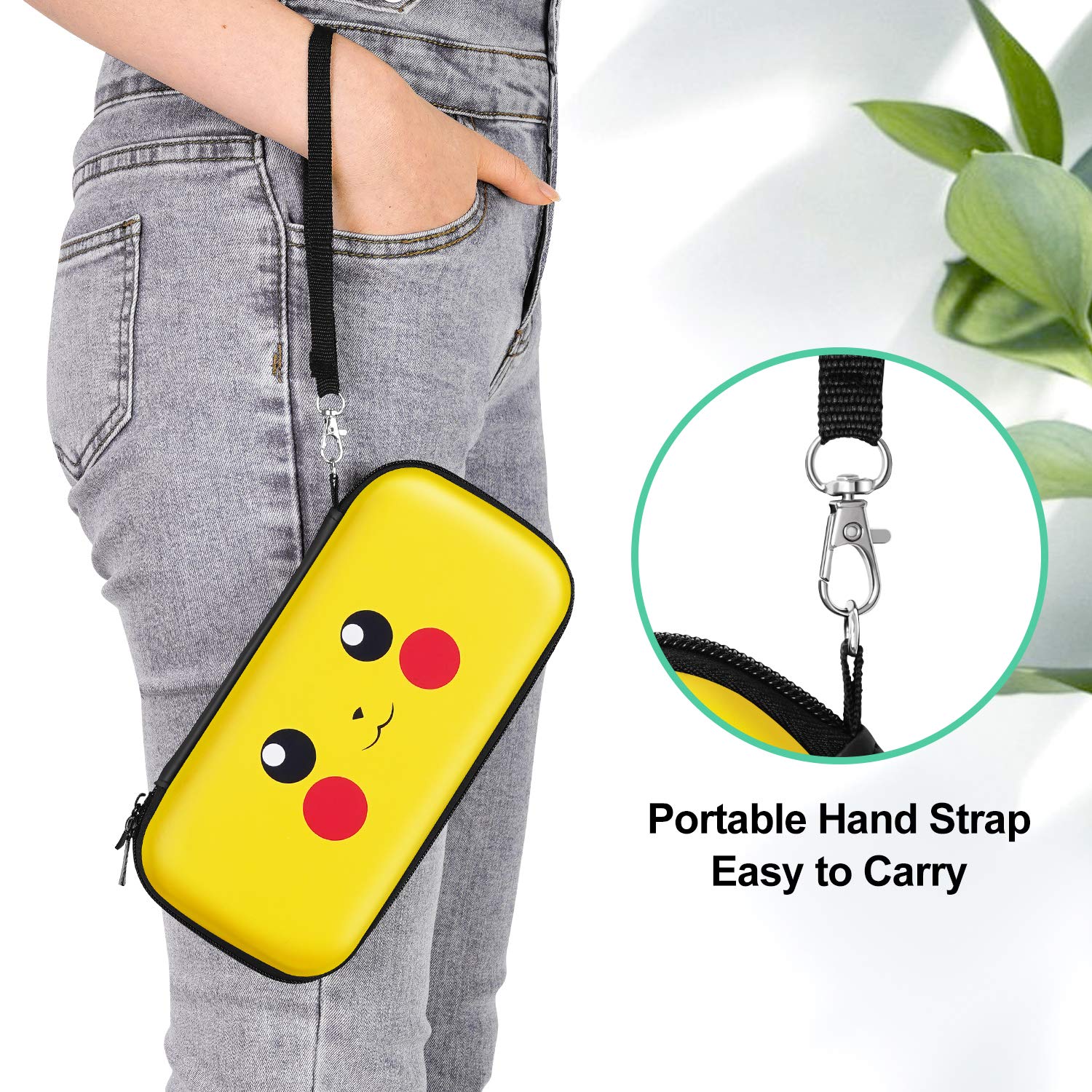 JINGDU Carrying Case Compatible with Nintendo Switch Lite, The Cute Yellow Storage Bag Accessories with 10 Game Card Slots is Convenient for Travel, Include Screen Protector & Hand Strap, Pikachu