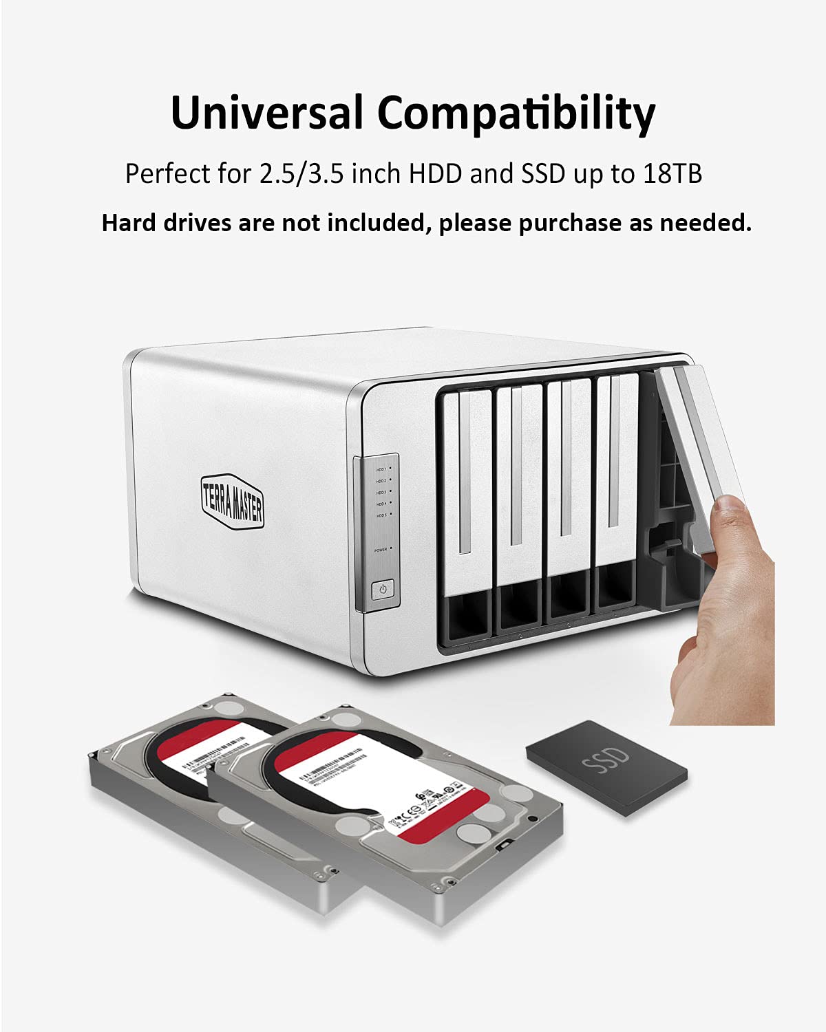 TERRAMASTER F5-221 NAS 2GB Dual Core & 5Bay USB3.1 Enclosure D5-300 RAID Storage External HDD Dock, Expand The Capacity of Network Attached Storage NAS Server