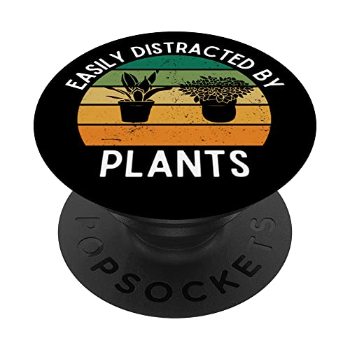 Retro Pots Easily Distracted By Plants | Botany Plant Lover PopSockets Swappable PopGrip