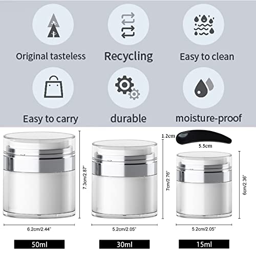 Roiper Cream Jar Vacuum Bottle, Makeup Lotion Travel Container Push Down Pump Dispenser, 15/30/50 ML Refillable Portable Airless Pump Bottles