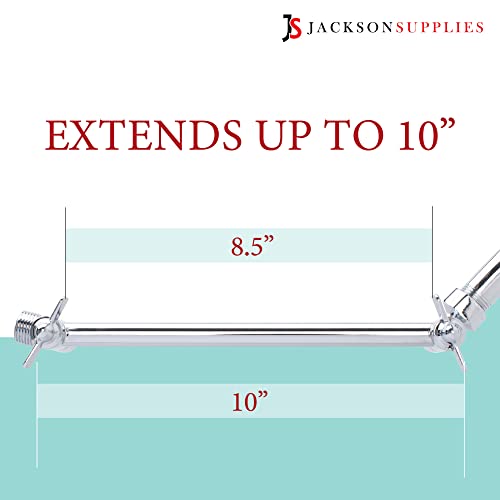 Shower Head Extension Arm by JS Jackson Supplies, Adjustable 10 Inch Showerhead Extender, Solid Brass Construction, Universal Tall Hi-lo Pipe Height Extending (Chrome Finish)