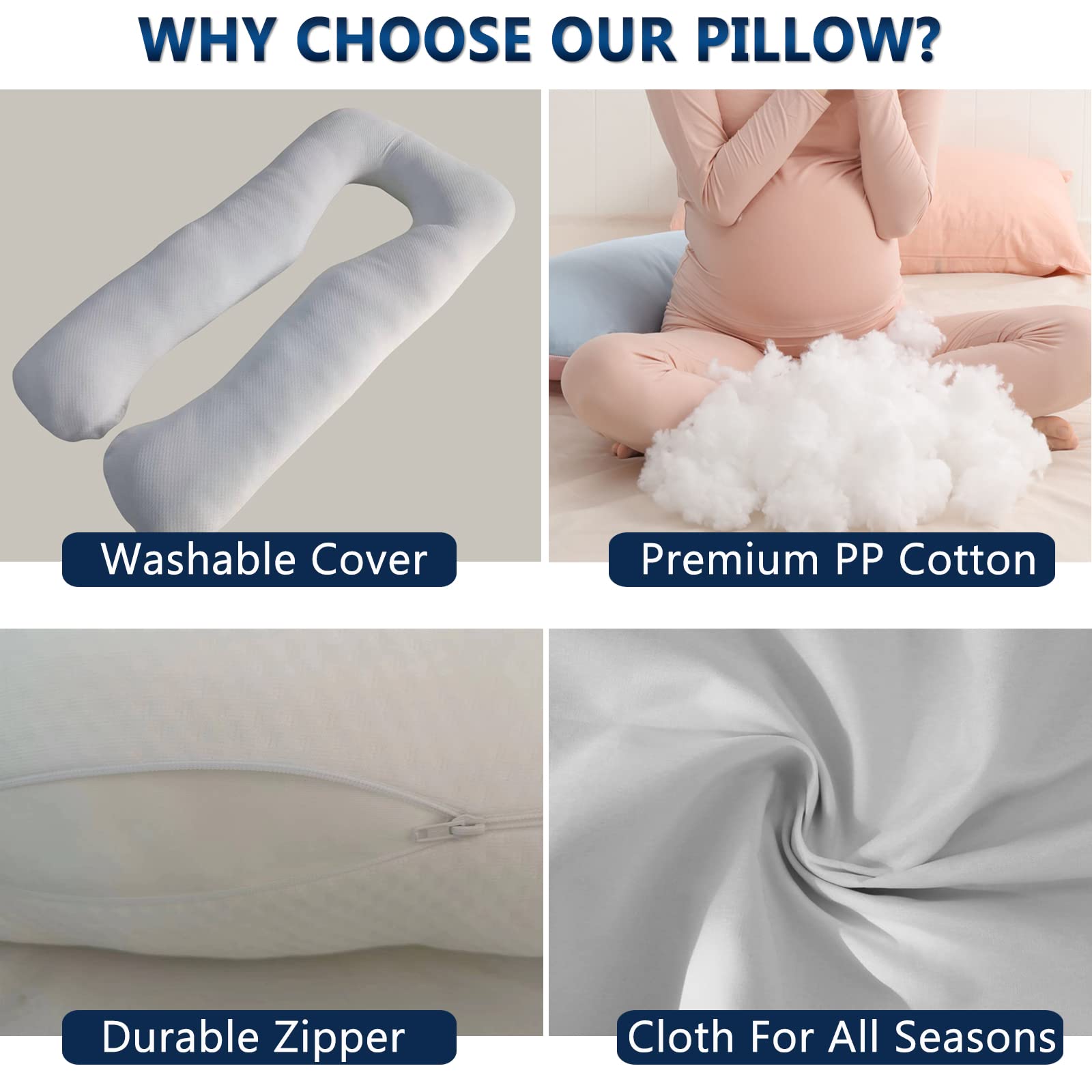 Rokiny Pregnancy Pillows, U-Shape Full Body Pillow and Maternity Pillow with Removable Cover - Support for Back, HIPS, Legs, Belly for Pregnant Women Sleeping (White)