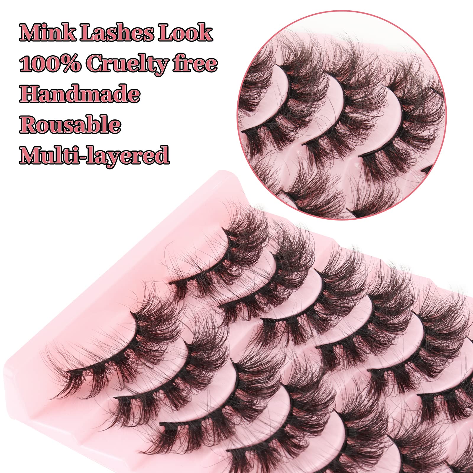 MilyBest Lashes False Eyelashes 10 Pairs Fluffy Cat Eye Faux Mink Lashes PestaƱas Postizas D Curl Volume Fake Lashes Wispy Natural Look Eye Lashes Strip Sets Pack